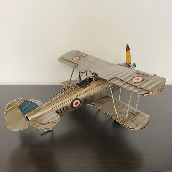 Accents | Silver Vintage Airplane Model Metal Biplane Aircraft | Poshmark